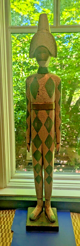 Vtg Carved Wood Harlequin Statue Jester Sculpture Mid 20th Century ...