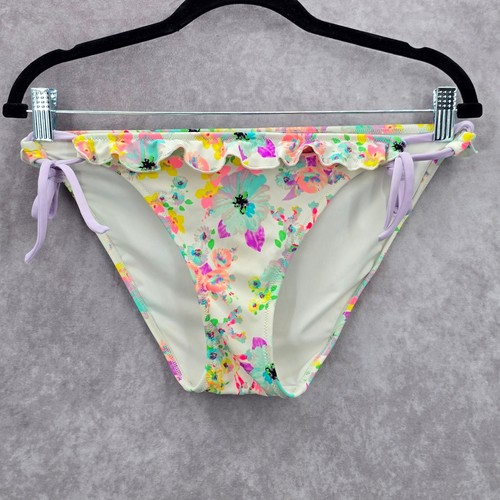 Victoria Secret White Floral Ruffle String Tie Bikini Bottom Swimwear ...