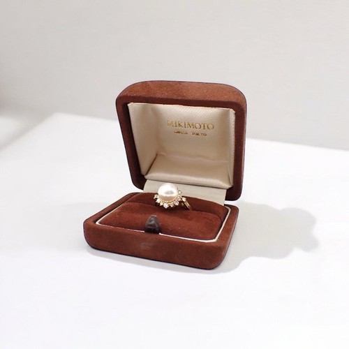 AUTH Mikimoto Ring Pearl Diamond K18 750 0.51ct US6 Yellow Gold w/Box ...