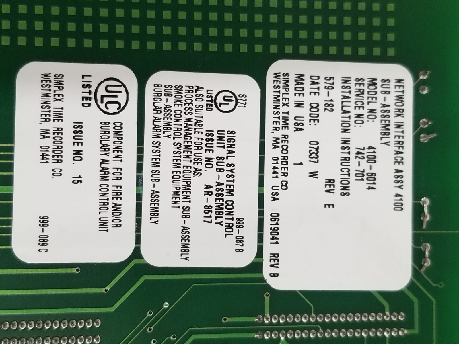 Simplex 4100-6014 Network Interface Mod.With (2) 4100-6056 Media Cards ...