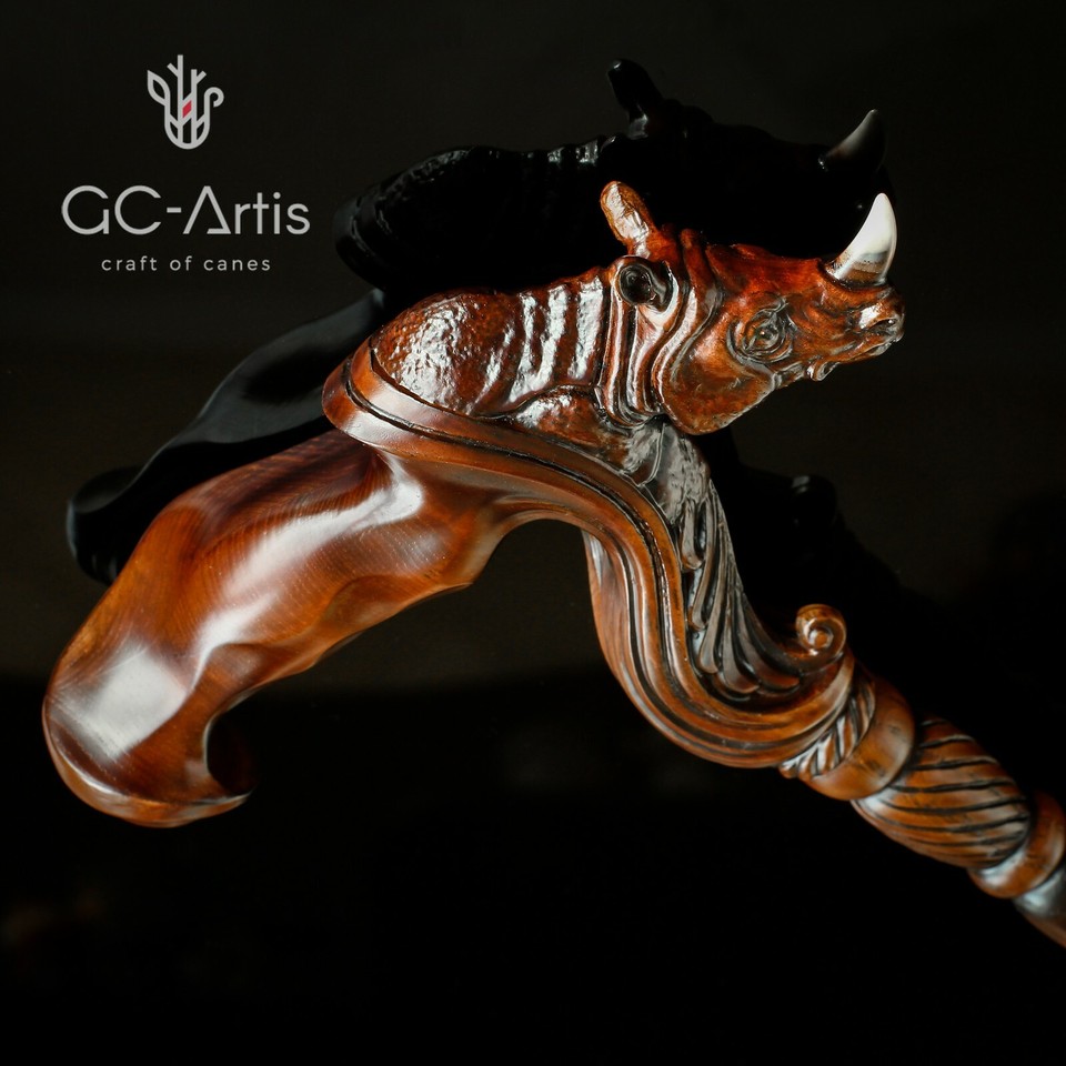Original GC-Artis Wooden Rhino Walking Stick Cane Ergonomic Palm Grip ...