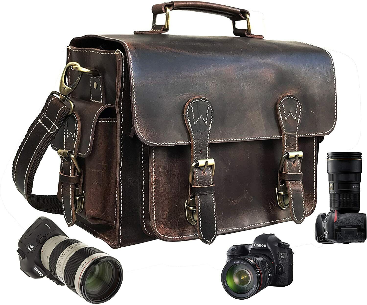 Genuine Leather Camera Bag Vintage Shoulder Bag for Canon Nikon SLR NEW ...