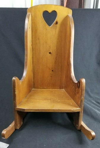 Vintage Solid Wood Child/Doll Rocking Chair with Heart Cutout | eBay