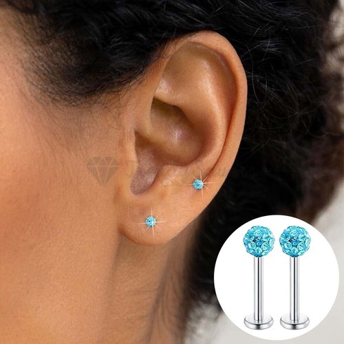 Round Crystal Disco Ball Sky Blue Nose Ear Cartilage Labret Stud ...