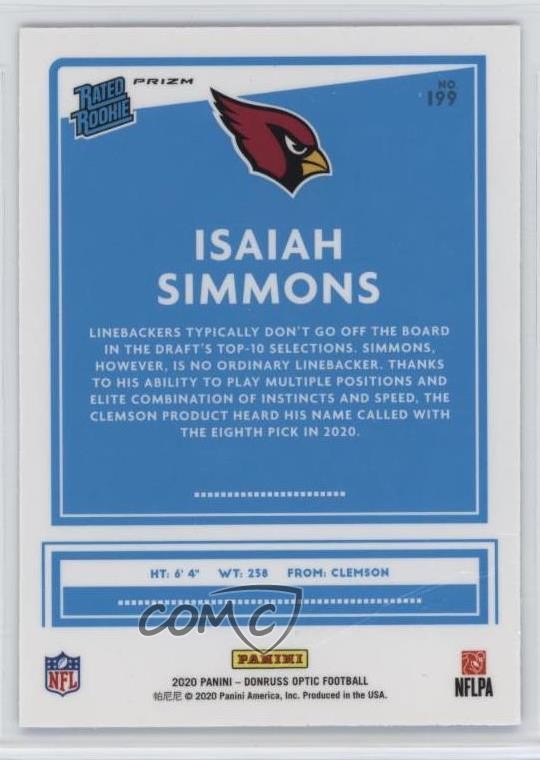2020 Donruss Optic Rated Rookies Blue Scope Prizm Isaiah Simmons #199 ...