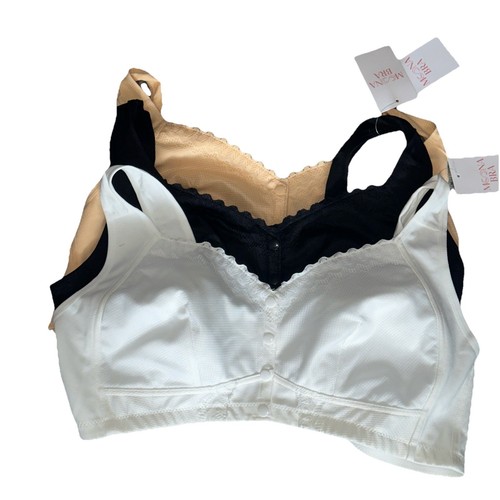 3 MOONA Plus Size Wireless Snap Front Bras Size 3X Black White Tan Easy ...
