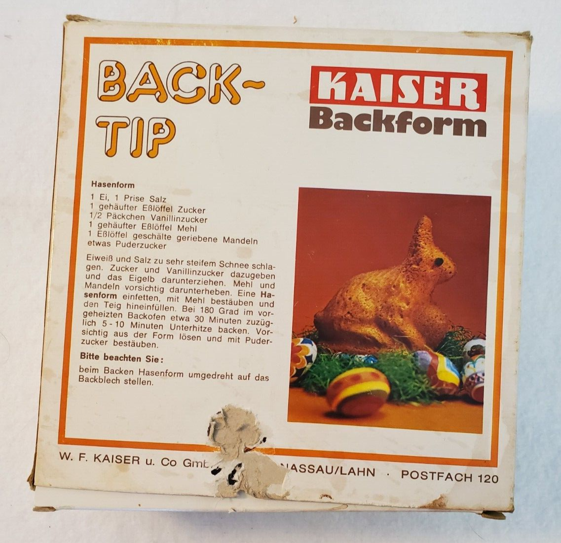 Kaiser Rabbit Chocolate Mold 6" Weibblech 1/21 Inhalt 2 pc Clips and ...