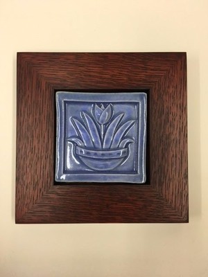 Tulip Ceramic Handmade Emu Tile Framed Arts & Crafts Mission Style Oak ...