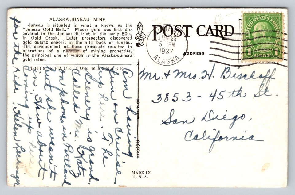 1937 Juneau Alaska Gold Mine Postcard | eBay