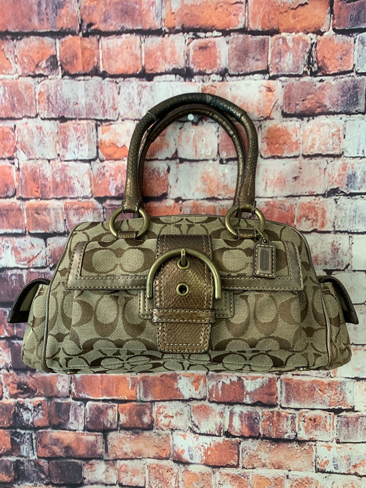 Coach Python Signature Handbag Jacquard khaki print -… - Gem