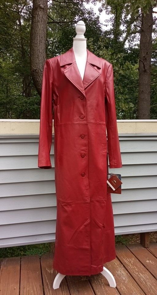 NWT VTG Gorgeous Leather Coat Long Red Timeless Classy-Spy Style size ...