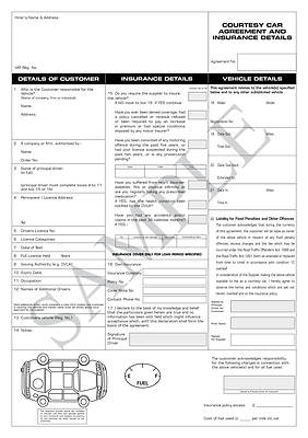 Courtesy Car Loan Vehicle Agreement A4 2 part Carbonless Pads 50 sets ...