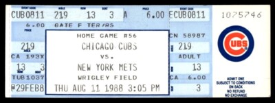 August 11 1988 Chicago Cubs NY Gary Carter 300th Home Run FULL TICKET ...