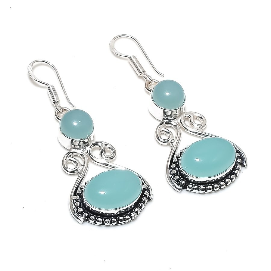Aqua Chalcedony Gemstone Handmade 925 Starling Silver Jewelry Earring ...