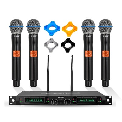 Wireless Microphone System Pro Audio UHF 4 Channel 4 Handheld Metal ...
