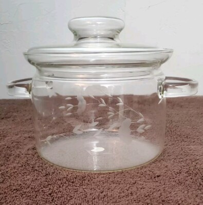 Princess House Heritage 2 Quart Covered Pot w/ Handles Clear Glass w ...