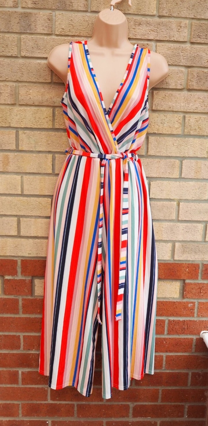 NEW LOOK MULTI COLOUR STRIPED V NECK BELT CULOTTE CRO… - Gem