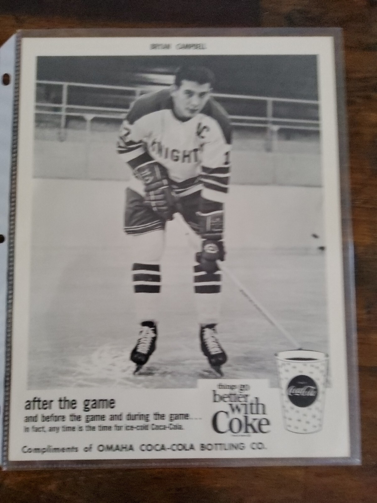 1966-67 Omaha Knights Hockey Coca-Cola Bryan Campbell Photo Coke Rare ...