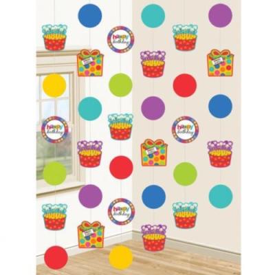 CUPCAKE STRING DECORATION 6PK Birthday Party Child Adult Happy Birthday ...