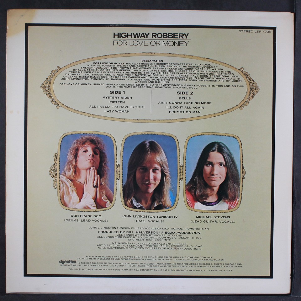 HIGHWAY ROBBERY: for love or money RCA 12" LP 33 RPM | eBay