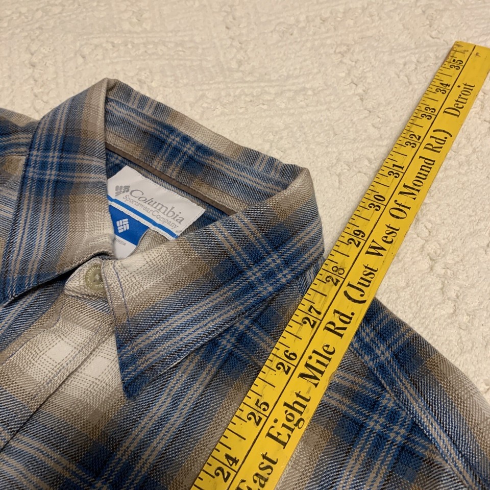 Columbia Men’s L Blue/Tan Flannel Plaid Front Pocket Long Sleeve Shirt ...