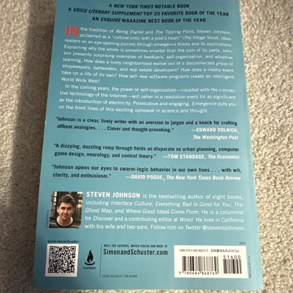 Emergence Steven Johnson Paperback Scribner Science Ants Brains Cities ...