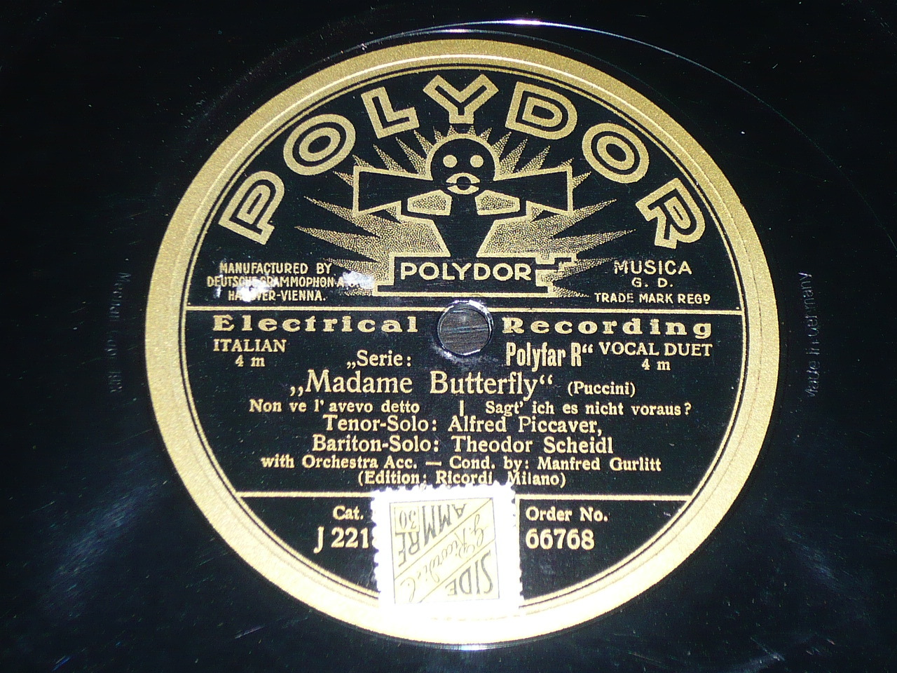 OPERA 78 rpm RECORD Polydor ALFRED PICCAVER Madame Butterfly PUCCINI ...