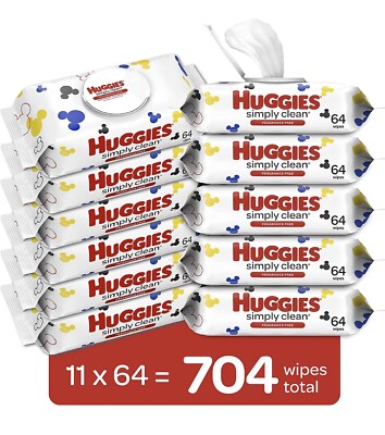 Huggies Simply Clean Unscented Baby Wipes, 11 Flip-Top Packs (704 Wipes ...