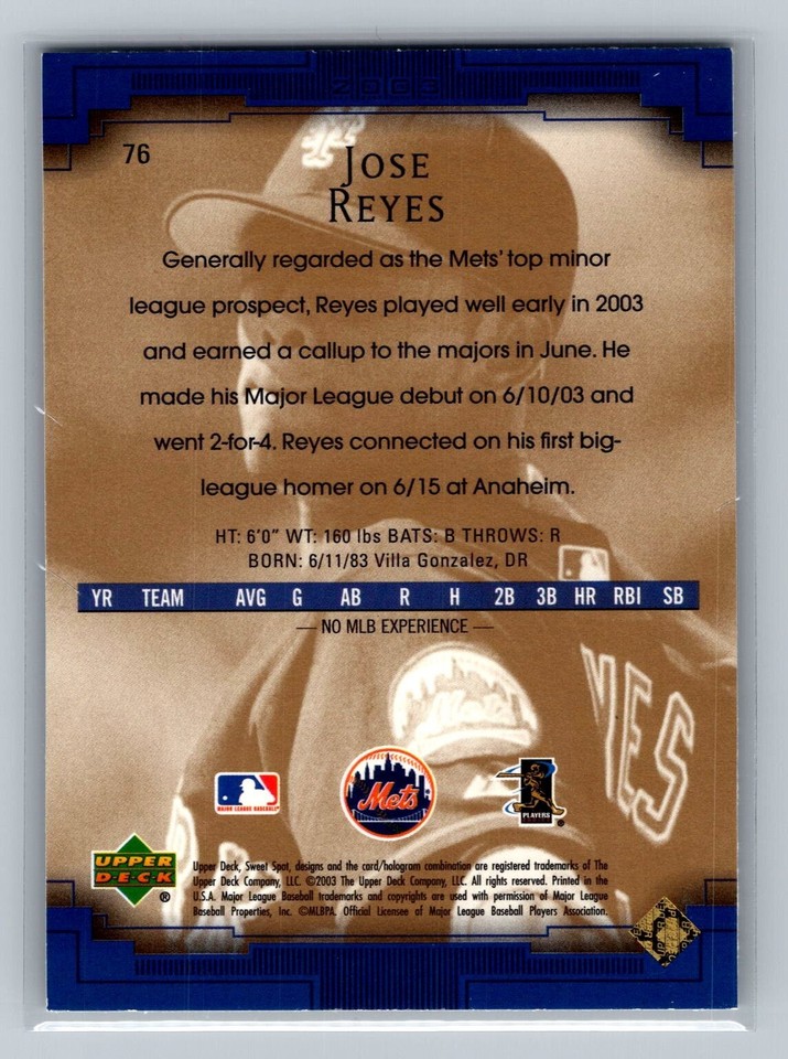 2003 Upper Deck Sweet Spot #76 Jose Reyes Mets Rookie RC | eBay