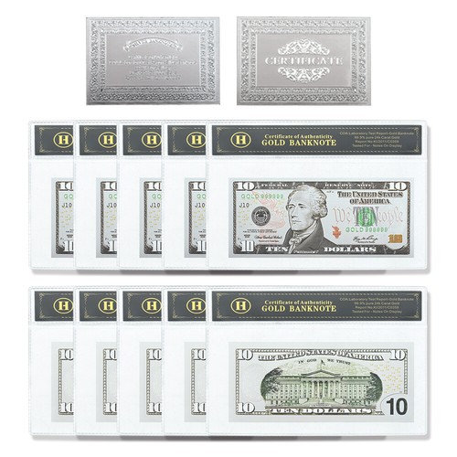 10pcs 10 US Dollar Silver Gold Foil Banknote Alexander Hamilton Money ...