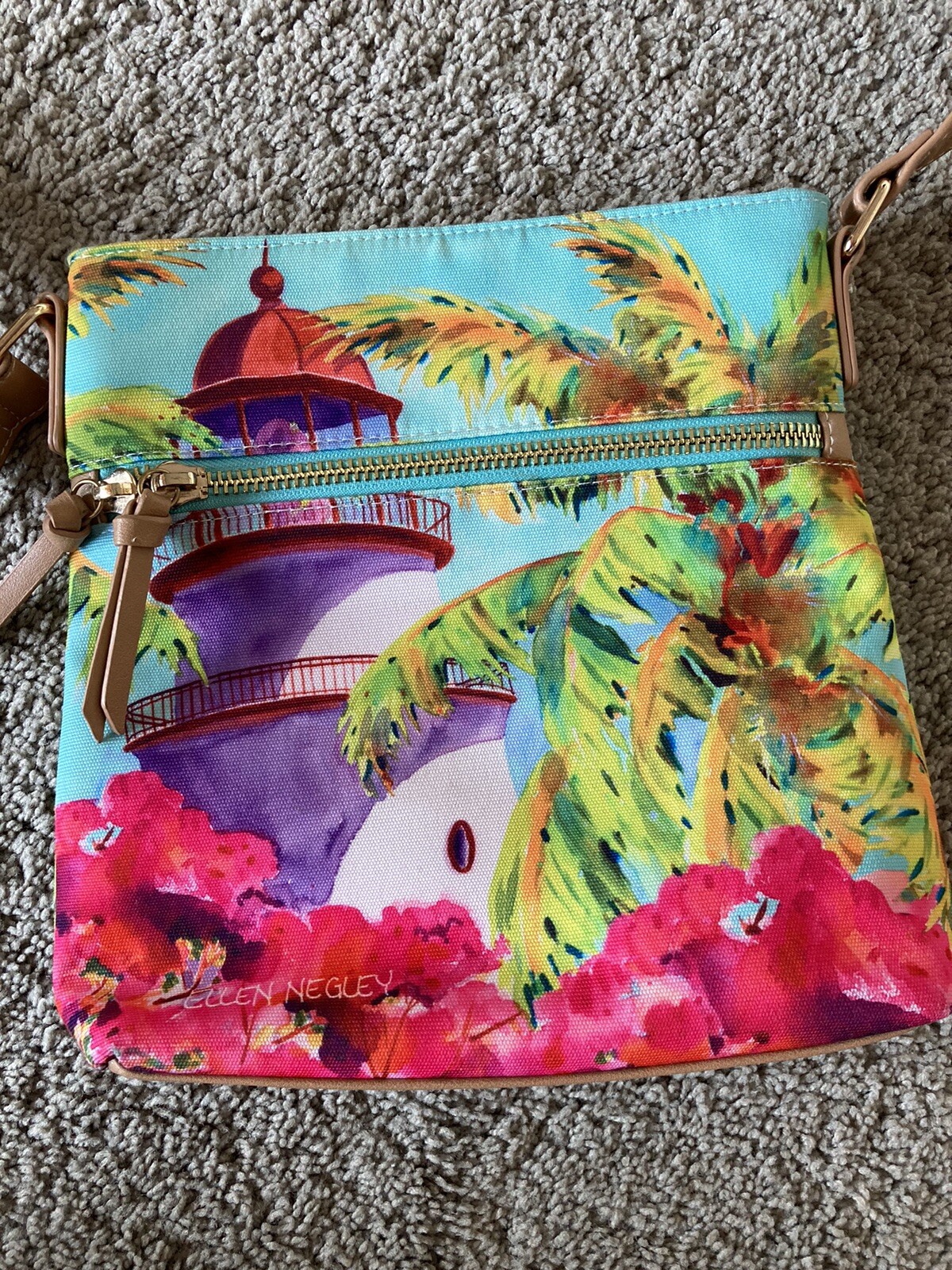Ellen Negley Shoulder/Cross Body Bag Purse Lighthouse Design Zippered ...