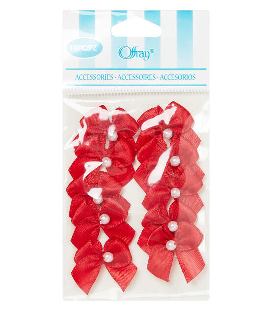 Offray 10 pk Ribbon Bow Accessories with Pearl Accent – RED SATIN | eBay