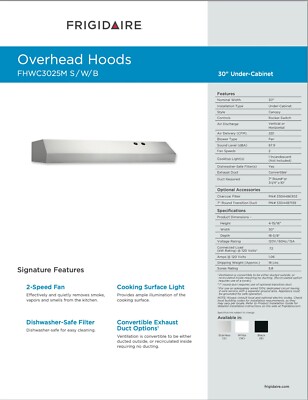 Frigidaire FHWC3025MS under Cabinet Range Hood 30" Stainless Steel ...