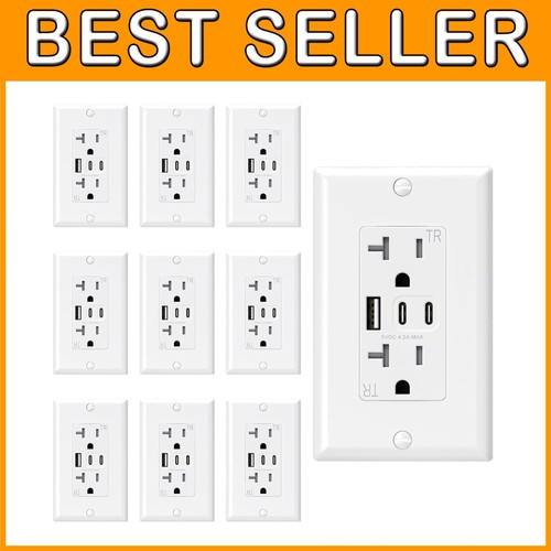 Dual USB C Ports Outlets, 20 Amp USB Outlets, 10 Pack, White | eBay