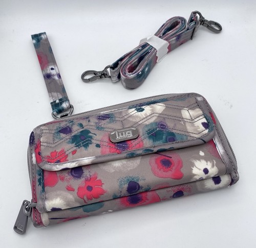 Lug RFID Kickflip Crossbody Wallet W/ Adjustable Strap Gray Floral ...