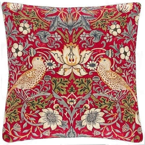 100% Cotton William Morris Strawberry Thief Design Cushion Cover in Red ...
