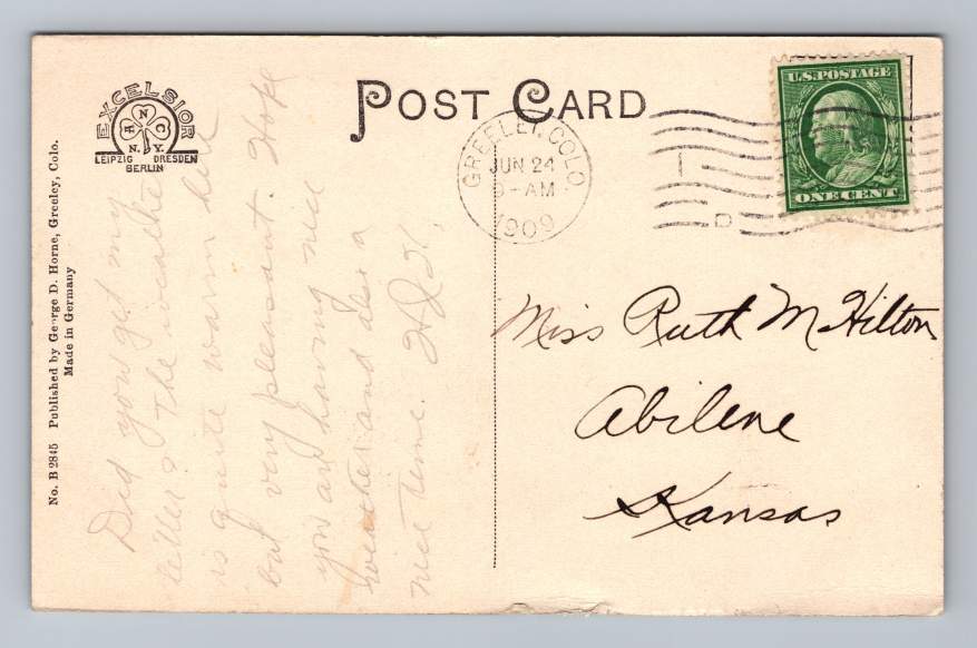 Main Street from Band Stand GREELEY Colorado Antique Collotype Postcard ...