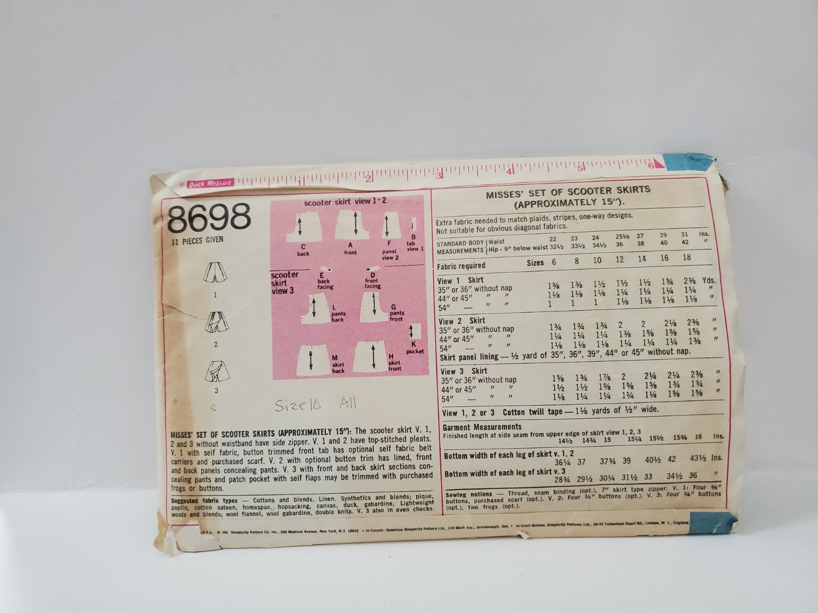 Simplicity 8698 Size 10 Waist 24 Inches Cut and Complete 1970 | eBay