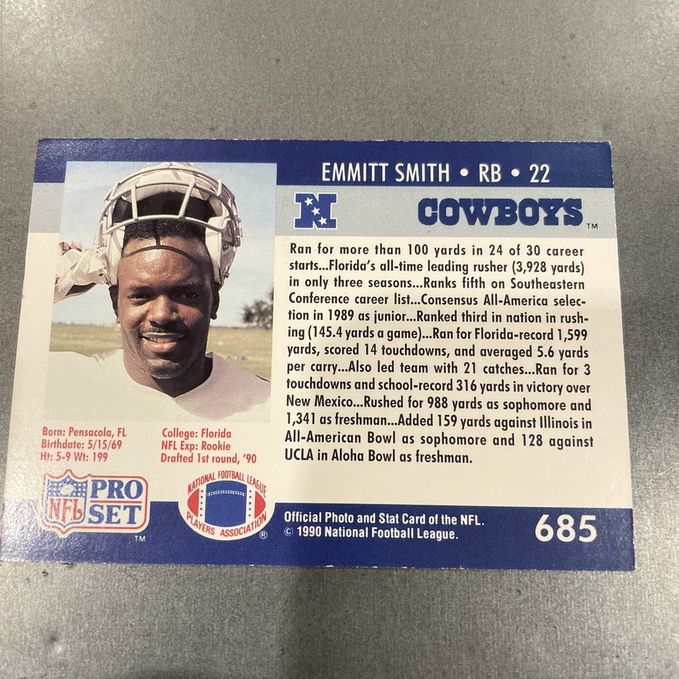 Emmitt Smith 1990 Draft, Pro Set. First Round Rookie Card. NM #685 | eBay