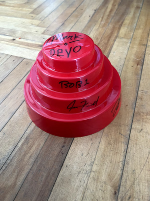 DEVO Energy Dome SIGNED 5 members Mark Mothersbaugh Bob 1 Jerry Josh H ...