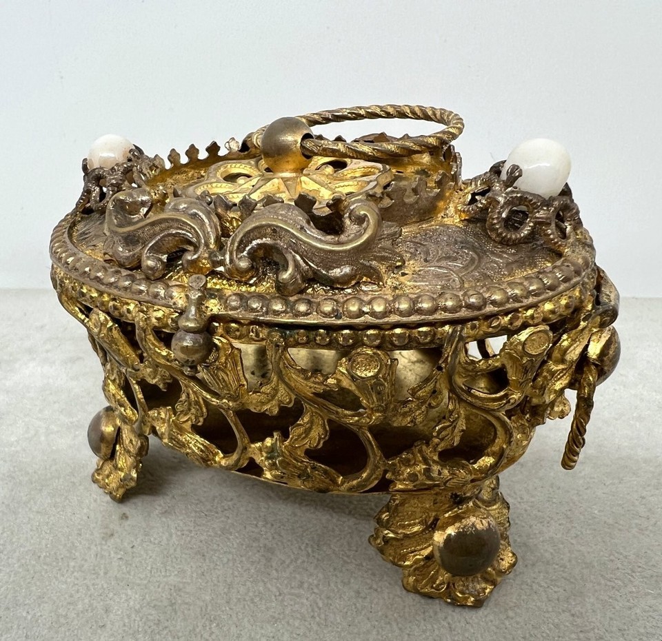 Antique Italian Louis XV Gilt Copper Openwork Filigree Jewelry Box 19th ...