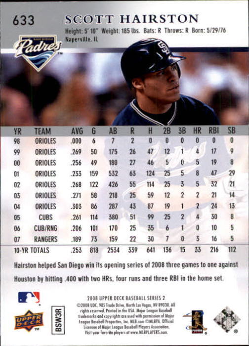 2008 Upper Deck San Diego Padres Baseball Card #633 Scott Hairston | eBay