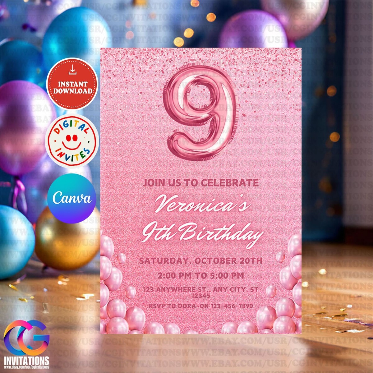 Venice Beckta 9th Birthday Invitation 9th Birthday Invite Etsy