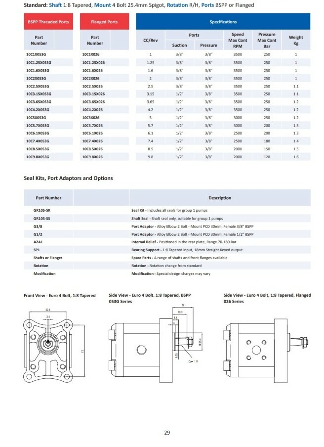 10C4.2X053G Hydraulic gear pump 4.2cc BSPP CAPRONI EURO QUALITY | eBay