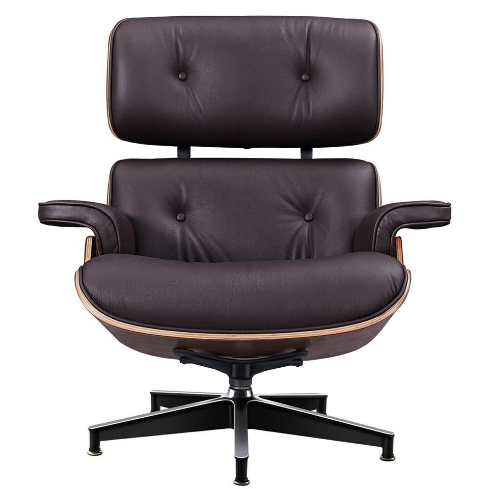 Mid Century Eams Lounge Chair and Ottoman Set Top Grain Leather ...