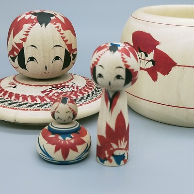 Japanes wooden doll ejiko ireko kokeshi with two babies Sato Yasuhiro ...