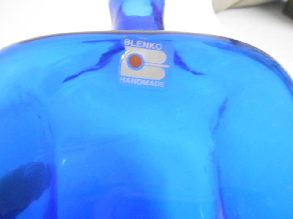 Vintage Blenko Cobalt Blue Glass Decanter Bottle Large pinched square ...