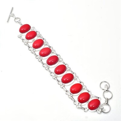 Red Carol Gemstone Handmade 925 Sterling Silver Jewelry Bracelet Sz 7-8 ...