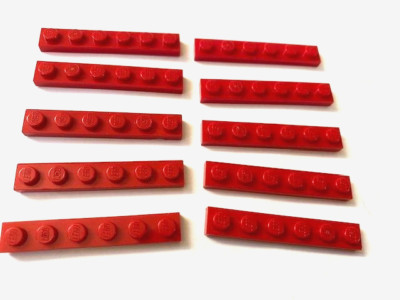 LEGO Parts: 1x6 Standard Flat Plates, Part # 3666, Red - Lot of 10 | eBay
