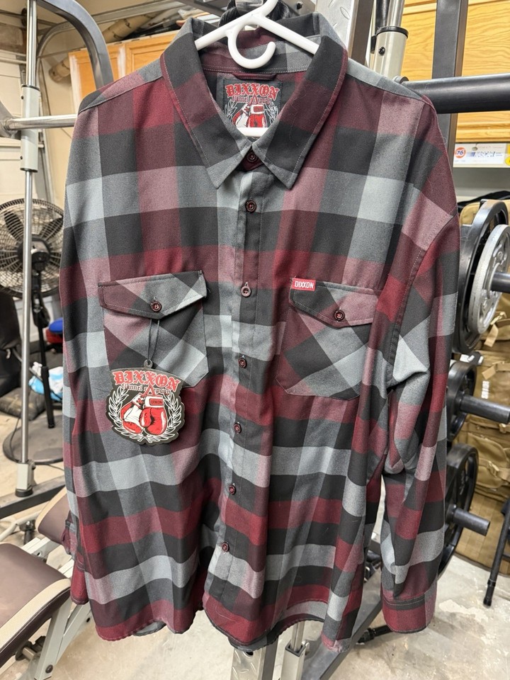 Dixxon Flannel Shirt The Brawler Men’s 4XL Red Black Gray Plaid Long ...